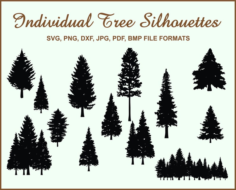 Pine Tree Silhouettes SVG Bundle Various Trees Horizontal Silhouette ...