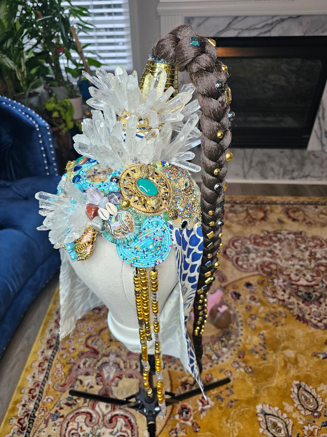 Custom Hair Weave Crown for Erykah Badu Crystal and Skull Beaded Fabric ...