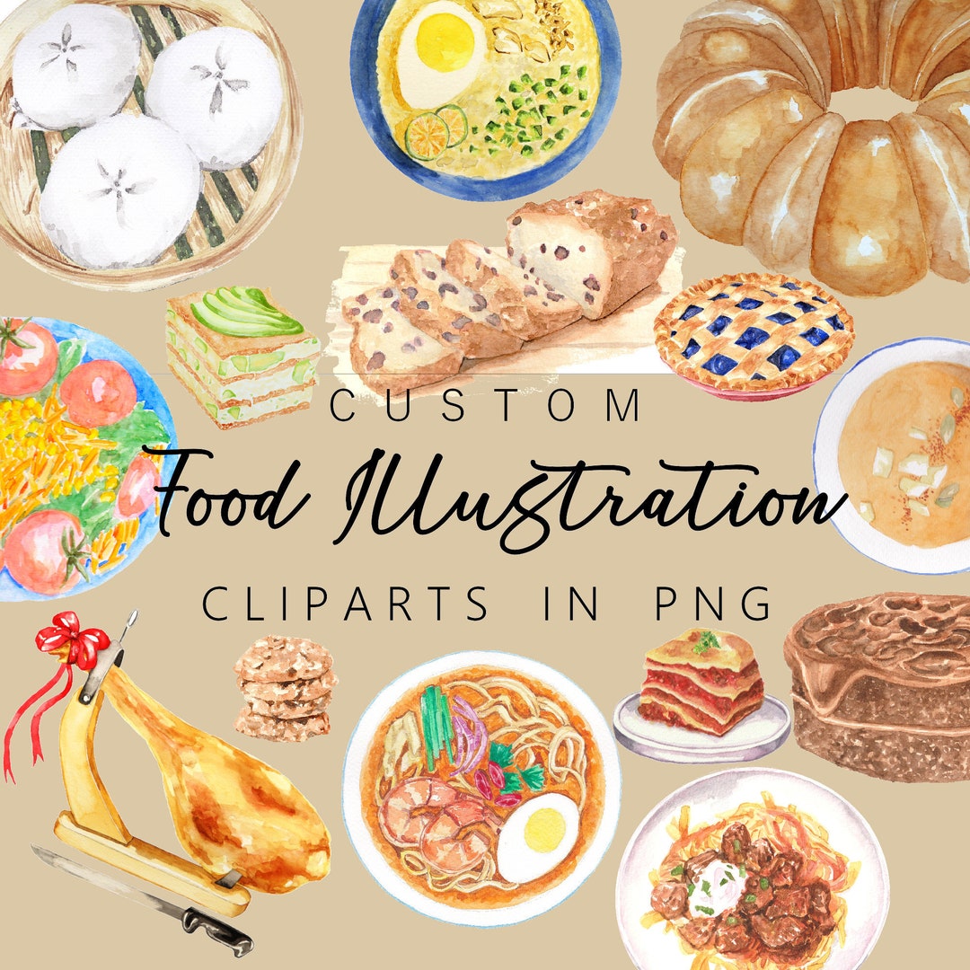 Custom Personalized Food Art in Watercolor Illustration for Digital ...