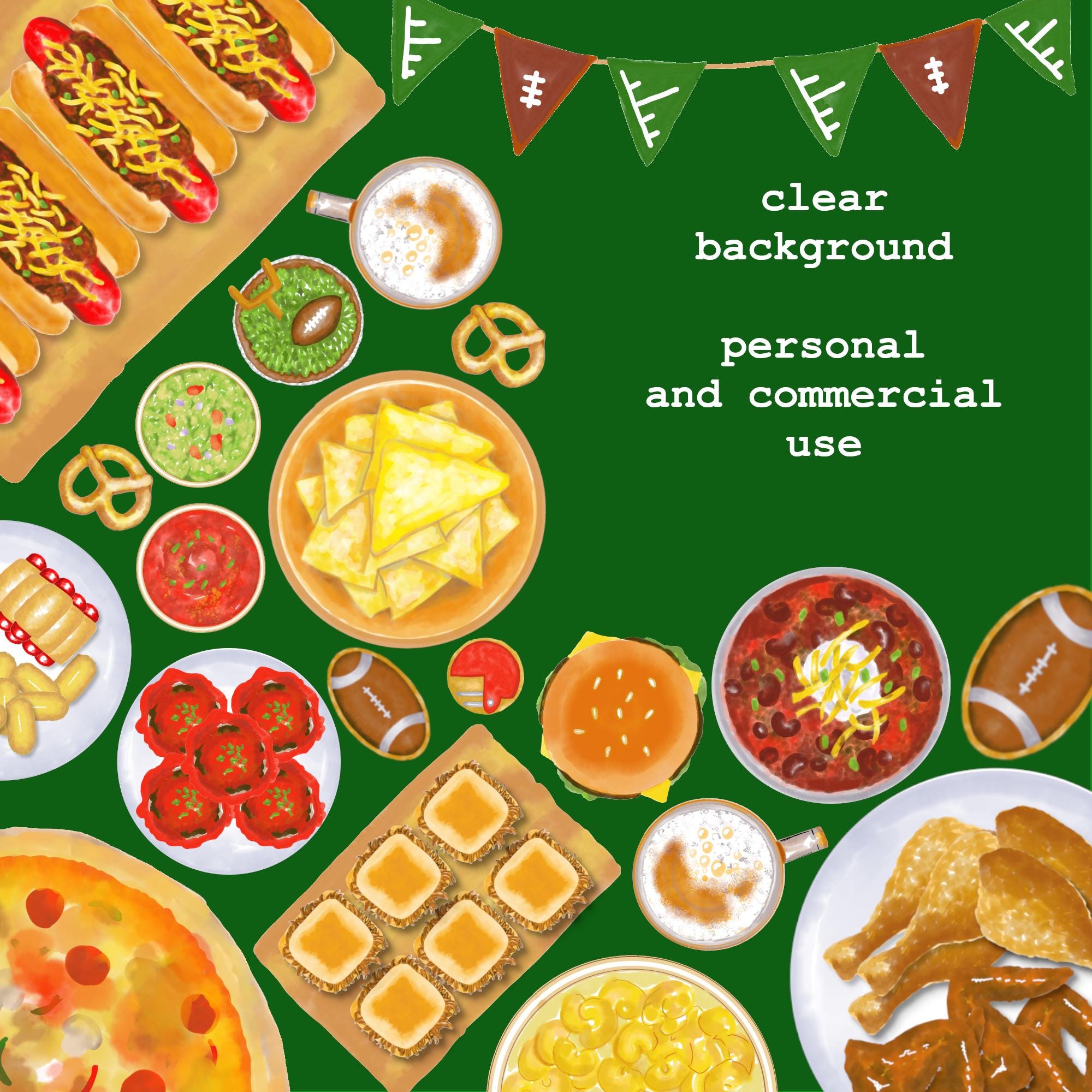 Super Bowl/ Football Food Clip Art Bundle in PNG Format - Etsy