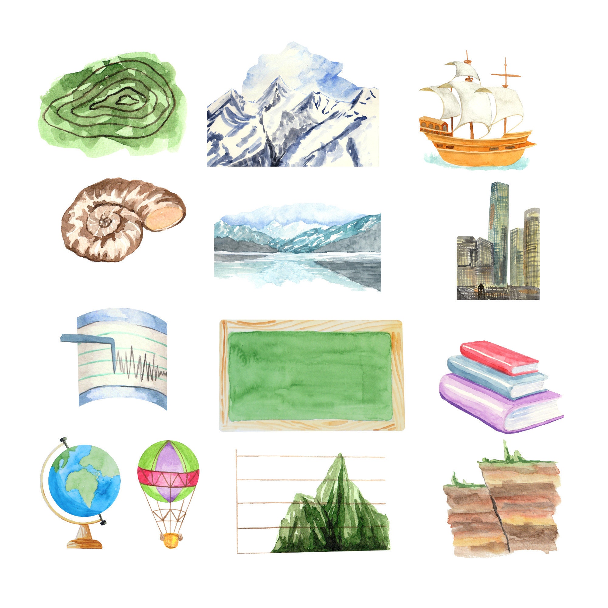 Geography Clip Art Bundle in PNG Format - Etsy