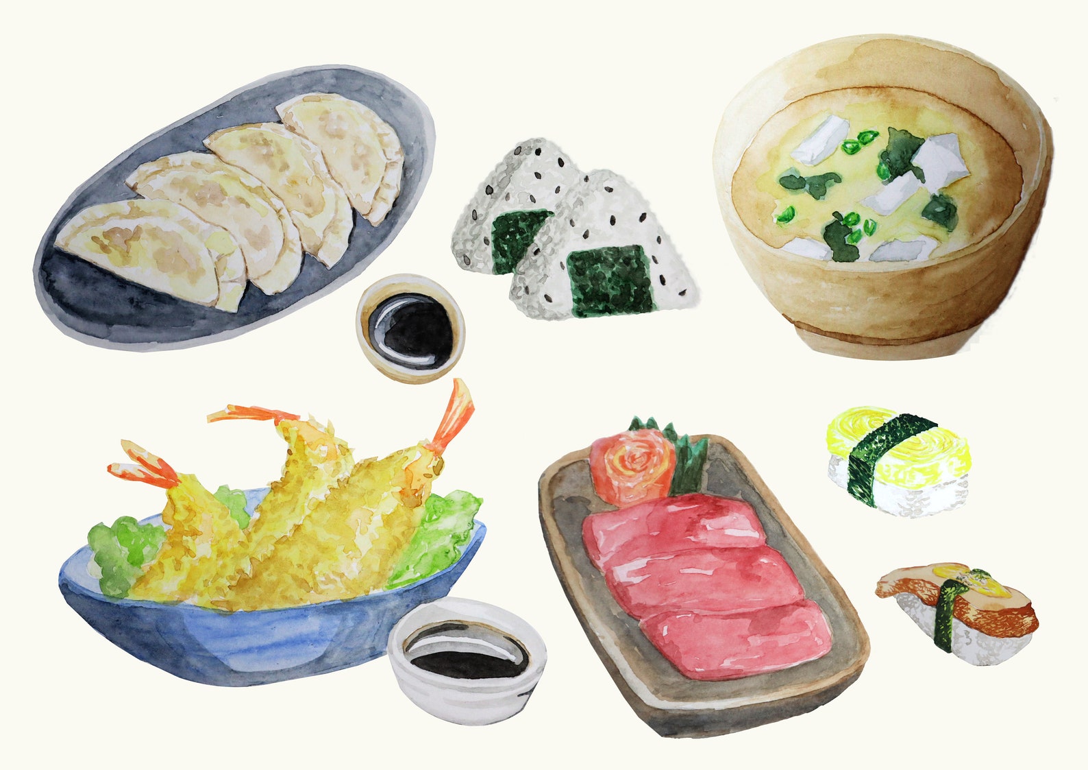 27 Japanese Food Clip Art. PNG in Watercolour. 300ppi. Instant Download ...