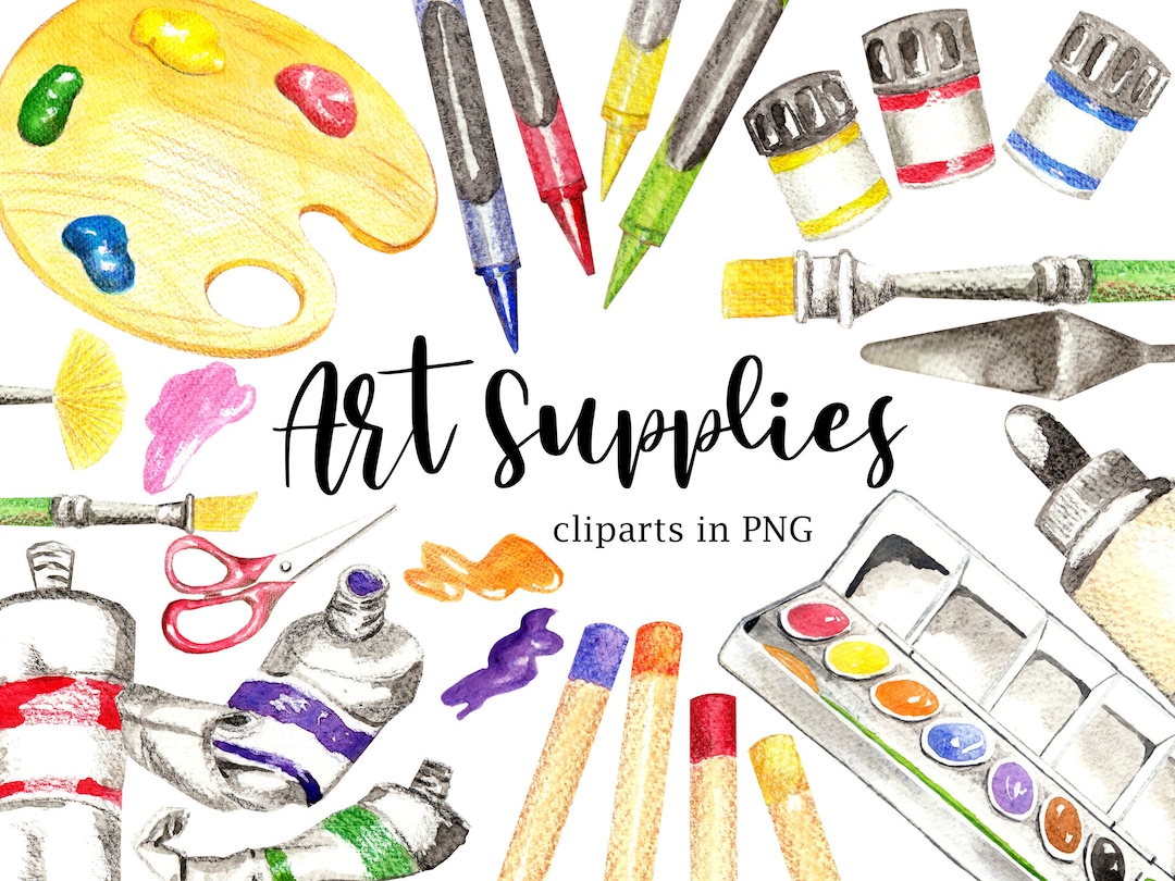 Art Supplies Clipart Bundle in PNG Format Printable Clear - Etsy
