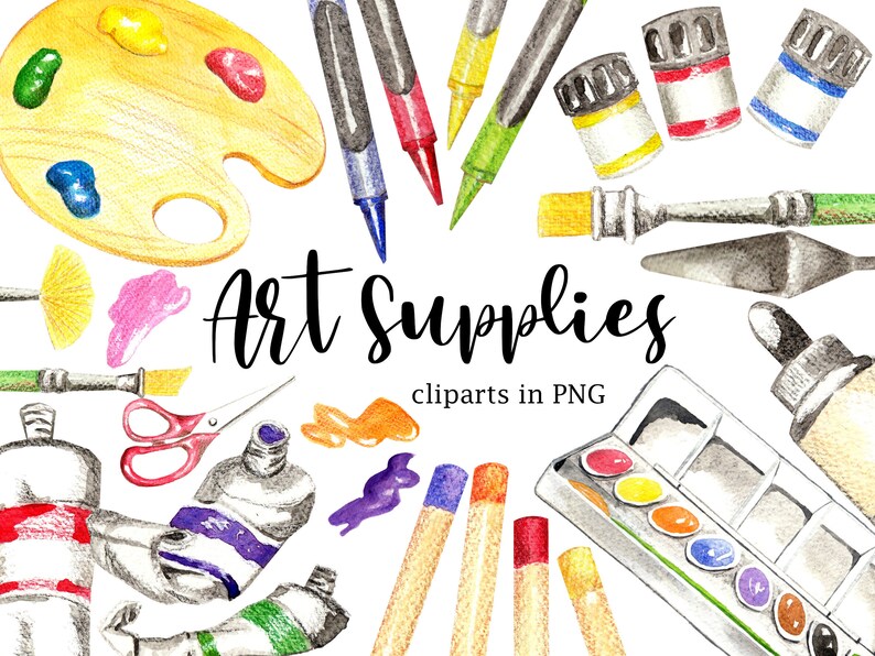 Art Supplies Clipart Bundle in PNG Format Printable Clear - Etsy