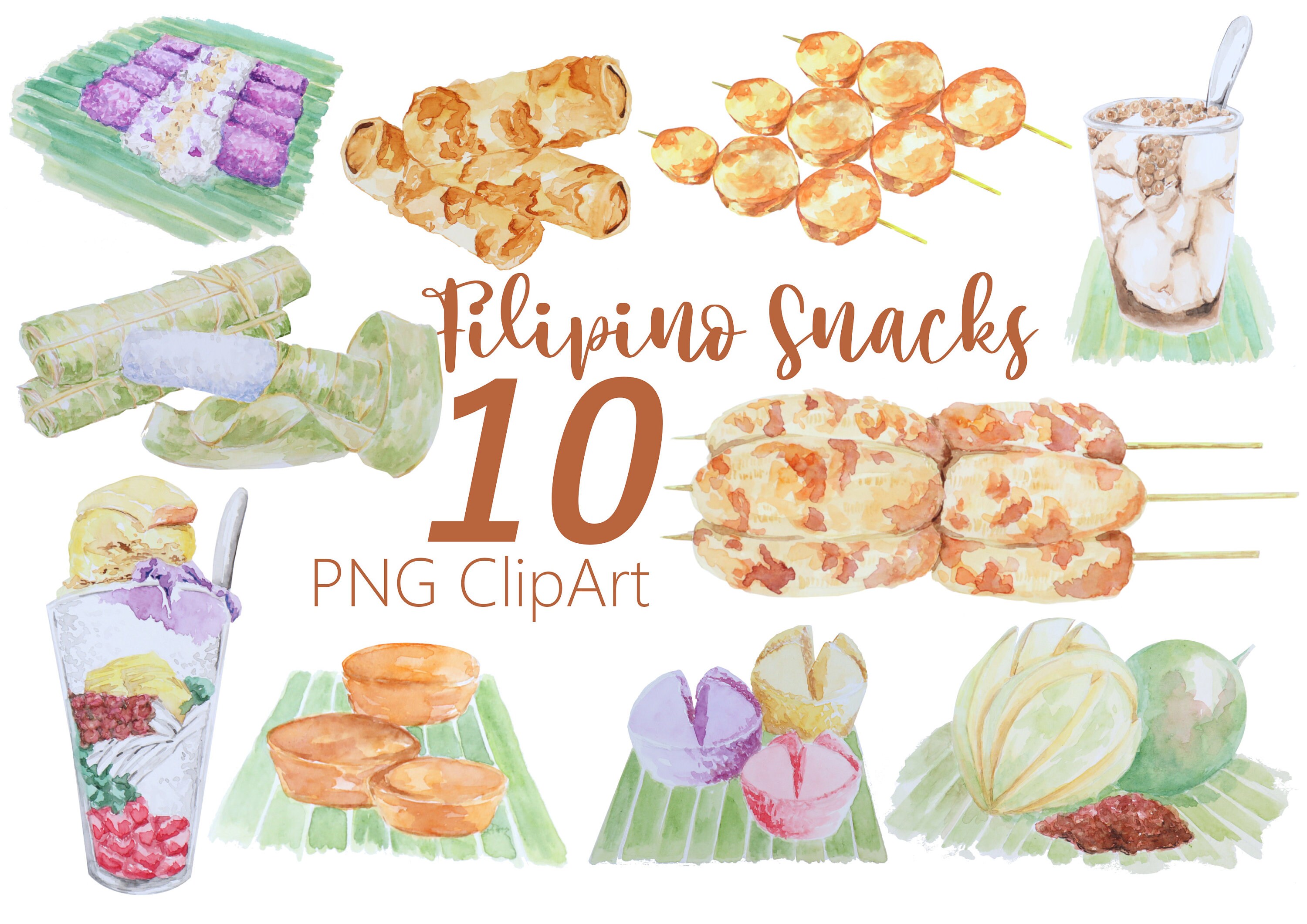 10 Filipino Food Snacks in Watercolor PNG Clip Art. Instant - Etsy