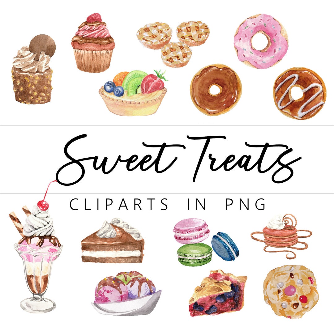 14 Watercolor Sweet Treats in PNG Clip Art. Instant Download - Etsy