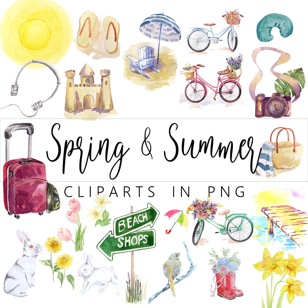 Watercolor Spring Summer PNG Clip Art, Summer Country Images Instant ...