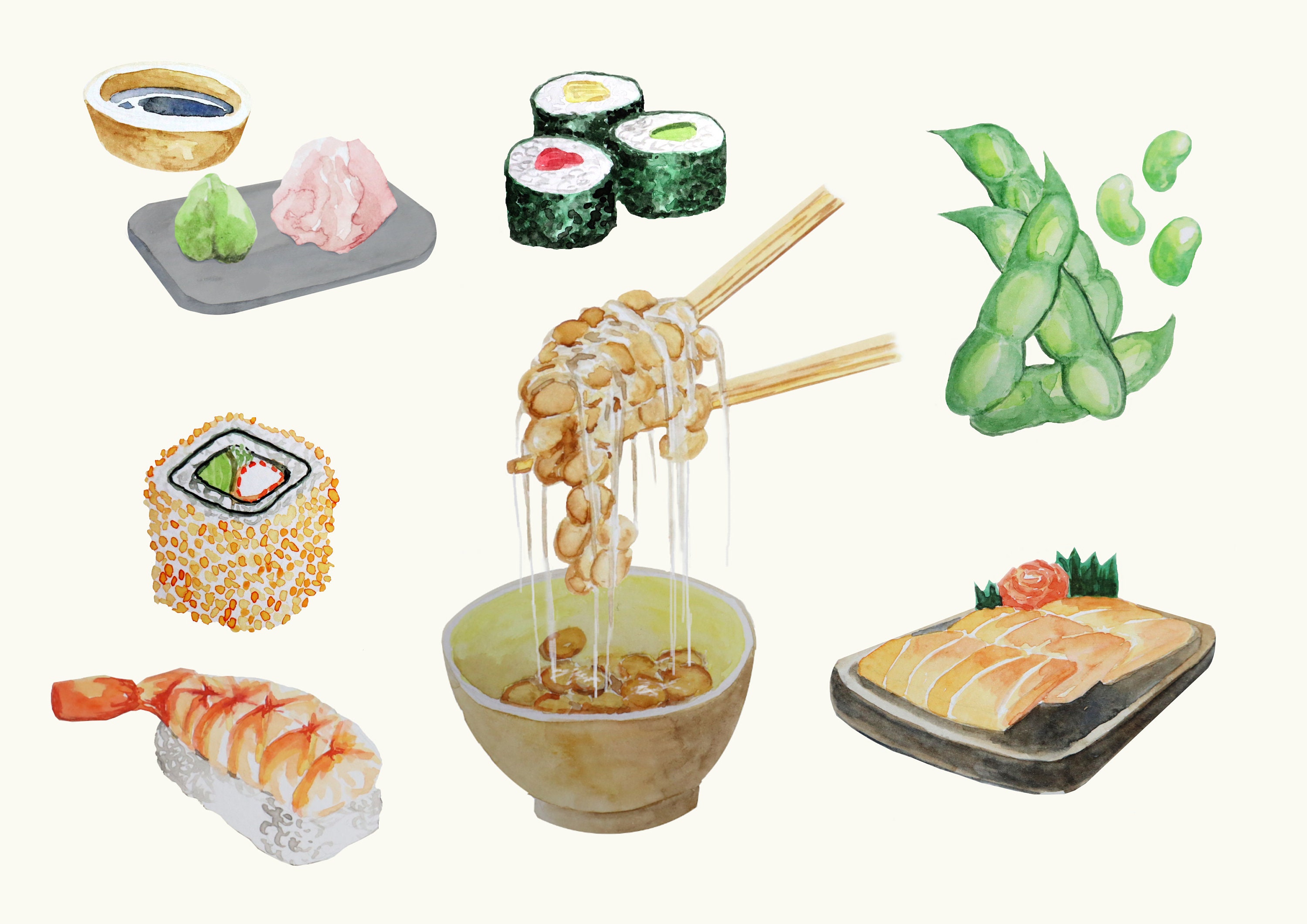 27 Japanese Food Clip Art. PNG in Watercolour. 300ppi. Instant Download ...