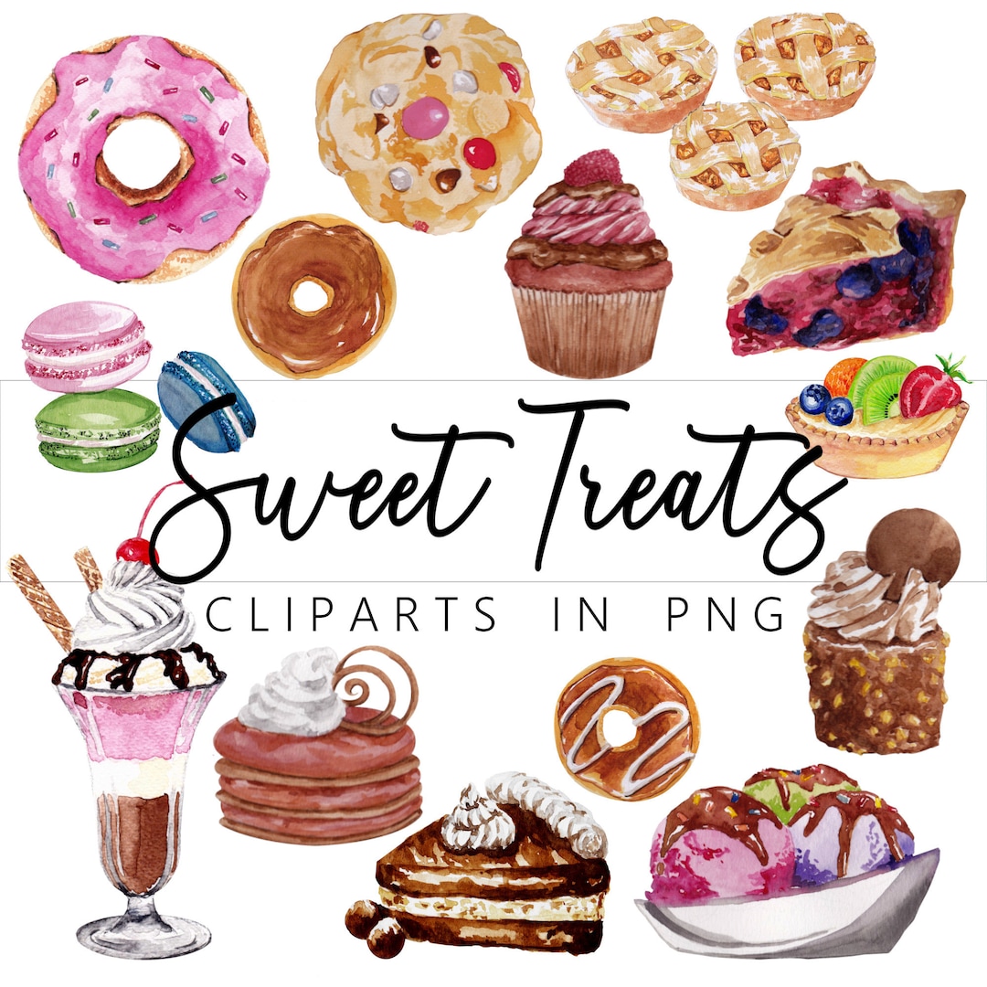 14 Watercolor Sweet Treats in PNG Clip Art. Instant Download - Etsy