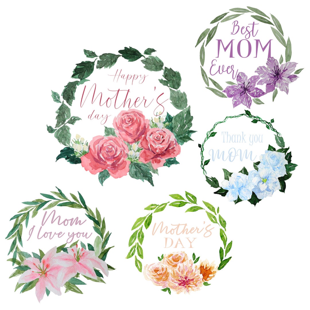 5 Mother's Day Wreath in PNG Clip Art, Printable, Instant Download - Etsy