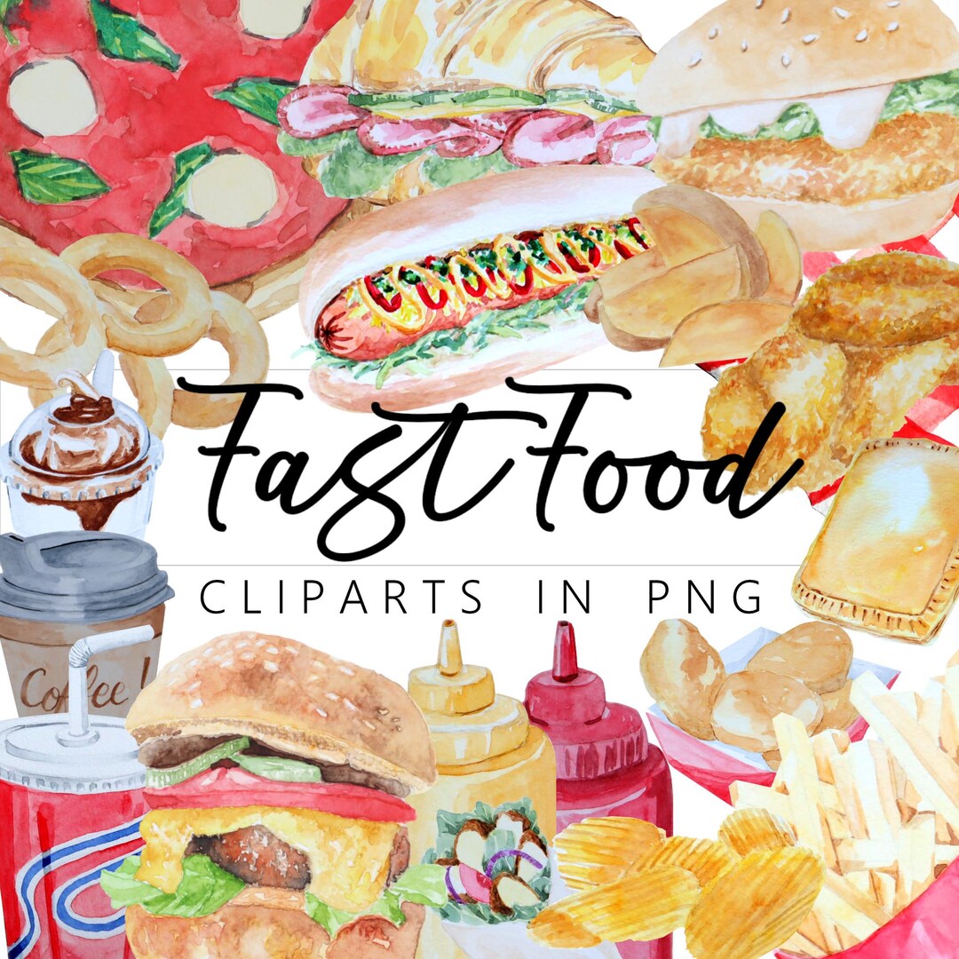Watercolor Fast Food Clip Art Bundle: Hand-painted PNG Images (instant ...