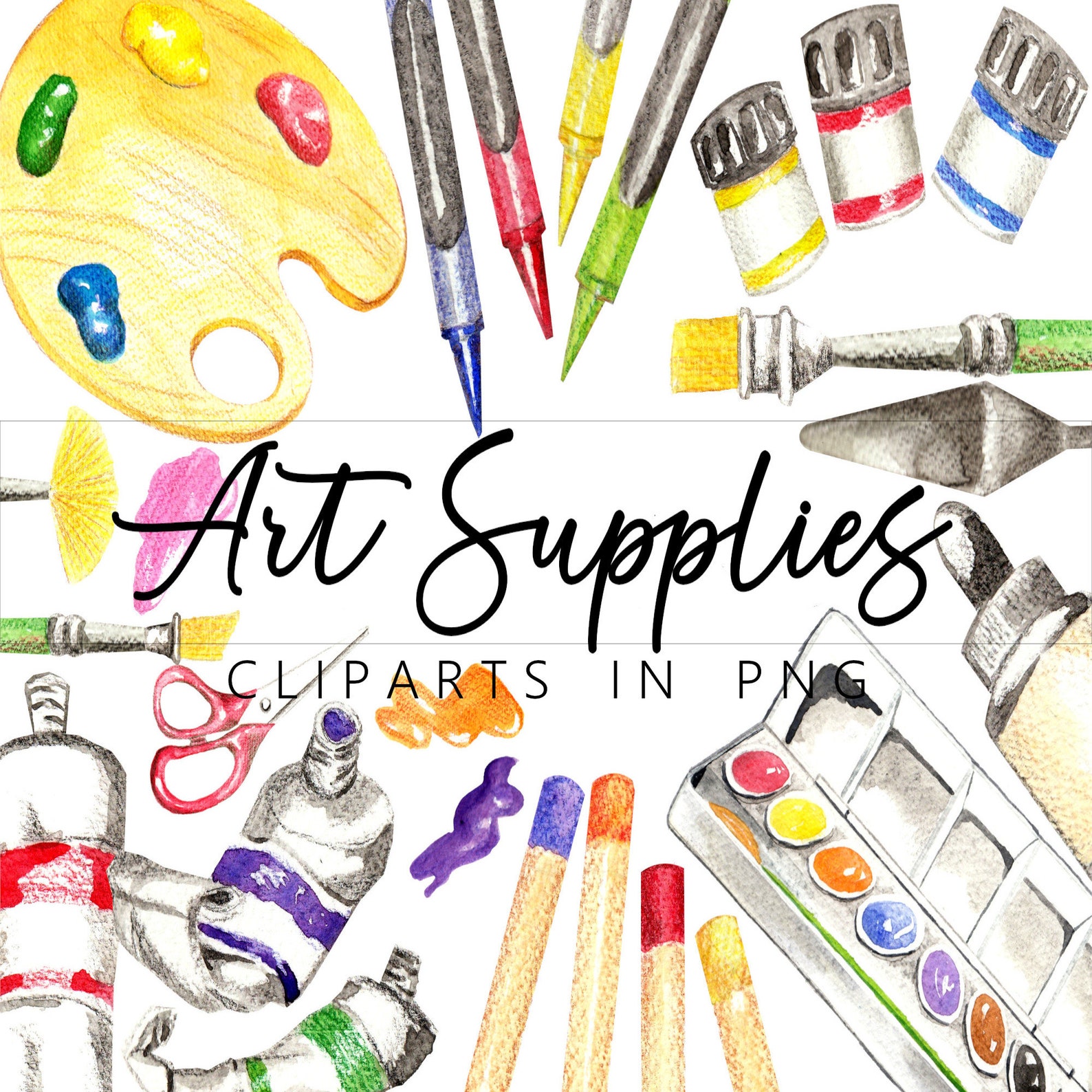 Art Supplies Clipart Bundle in PNG Format, Printable, Clear Background ...