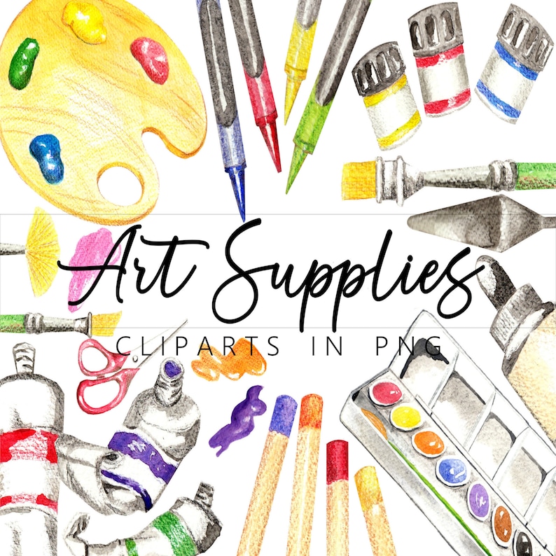 Art Supplies Clipart Bundle in PNG Format, Printable, Clear Background ...