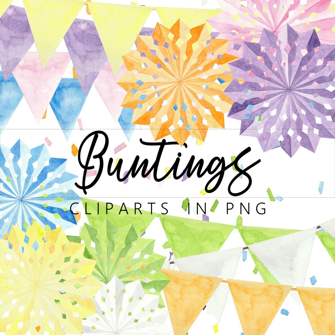 Watercolor Buntings PNG Clip Art, Instant Download, Printable, Clear ...