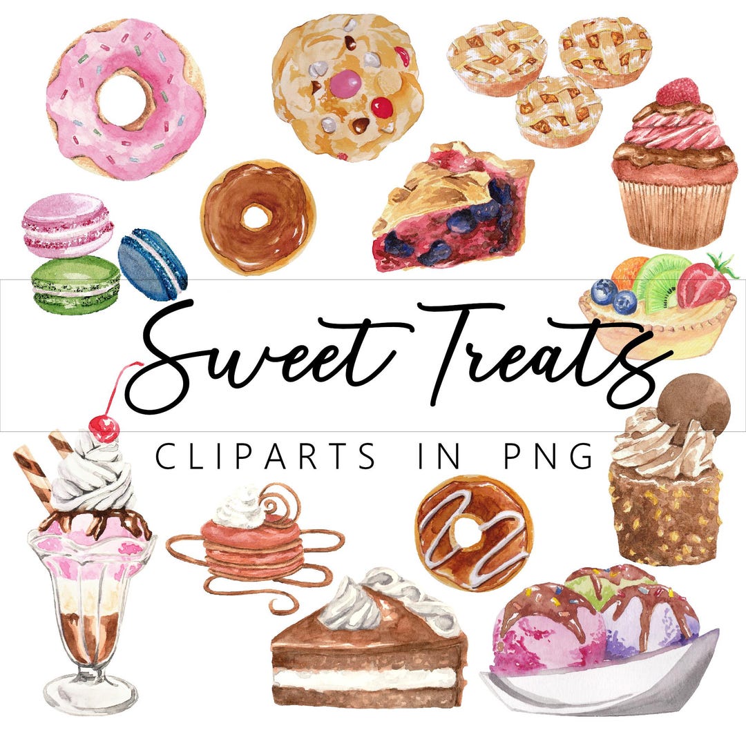 14 Watercolor Sweet Treats in PNG Clip Art. Instant Download - Etsy