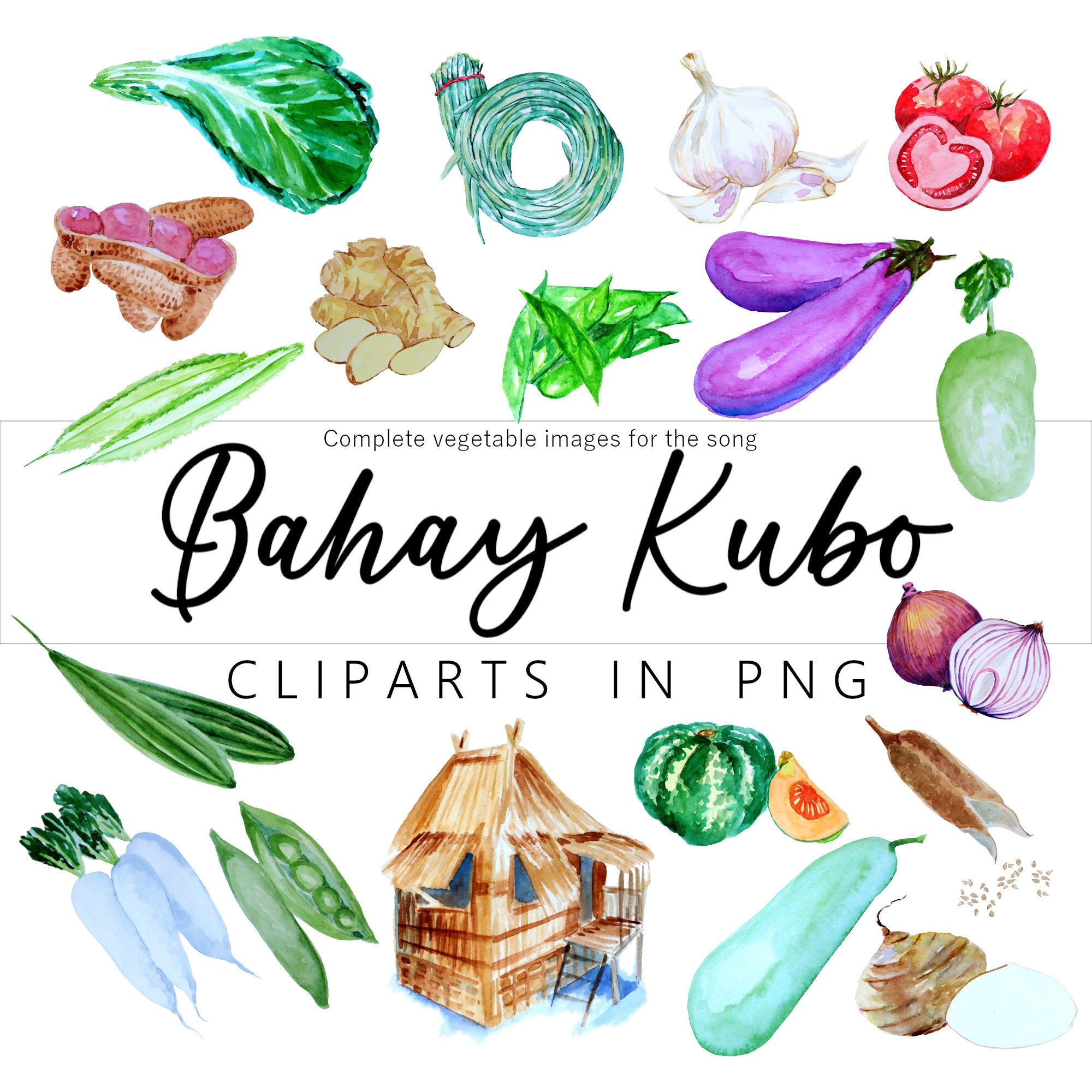 Bahay Kubo Watercolour Vegetables Based on the Lyrics of Filipino Song ...