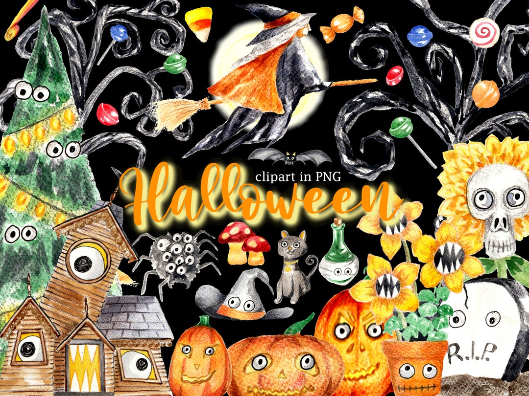 Halloween Cip Art Bundle in PNG Format Printable Clear - Etsy