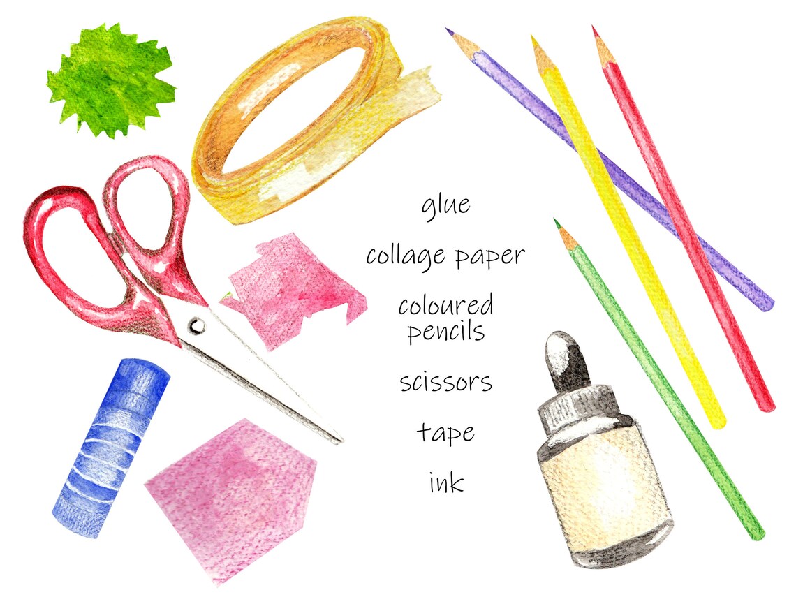 Art Supplies Clipart Bundle in PNG Format, Printable, Clear Background ...