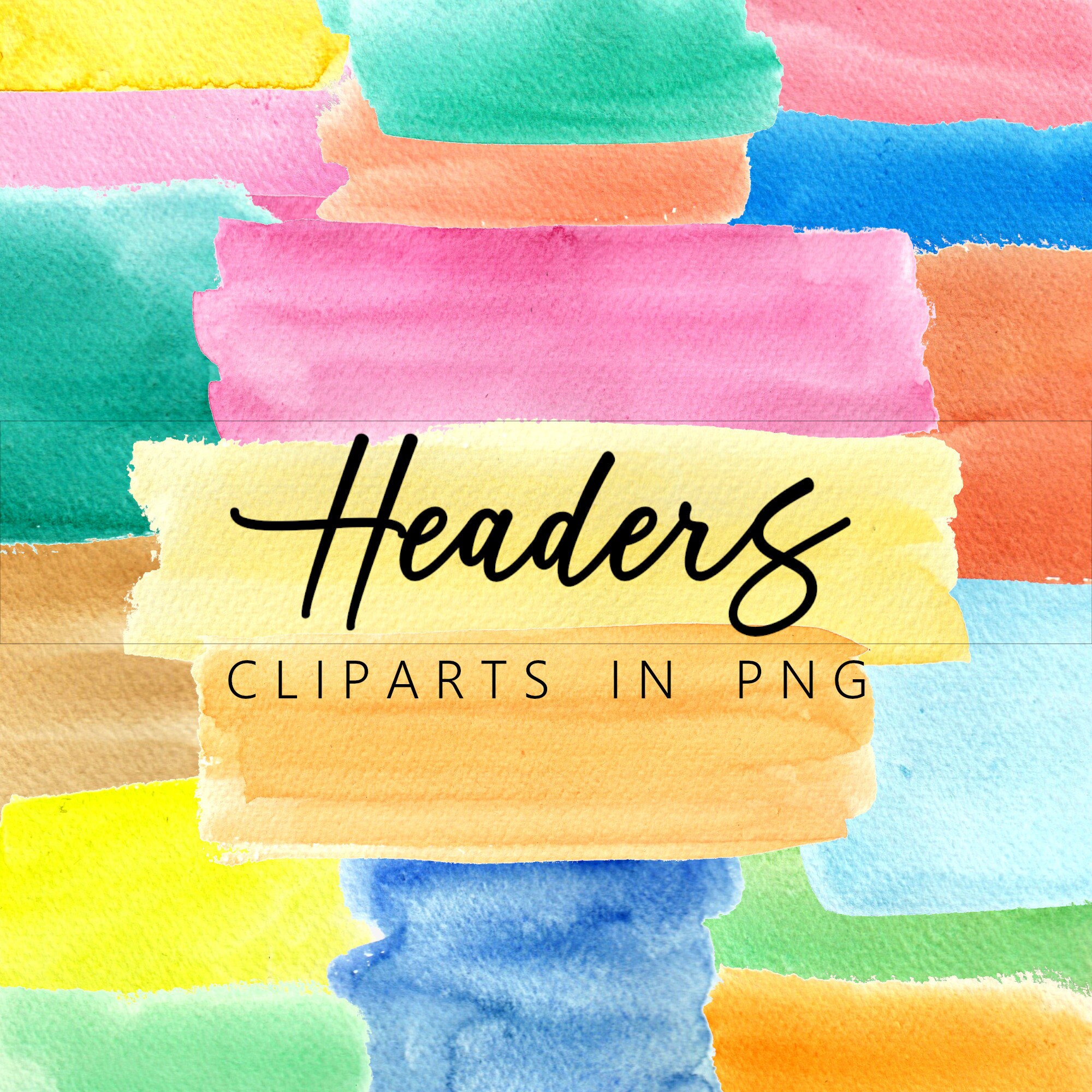 Watercolor Headers in PNG Clipart, Printable, Instant Download for ...