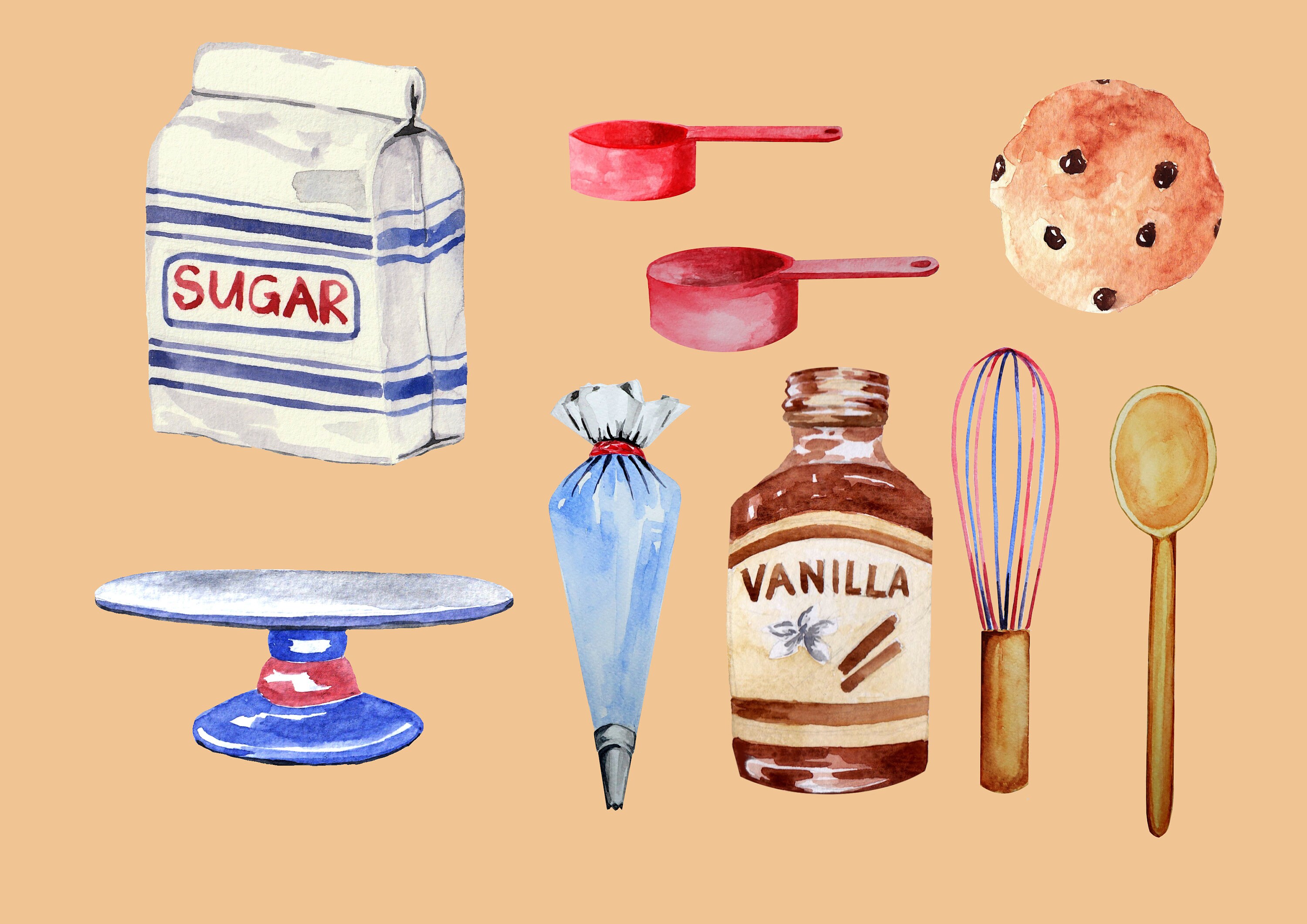 Watercolor Baking Clip Art Bundle in Red, White and Blue PNG Format - Etsy