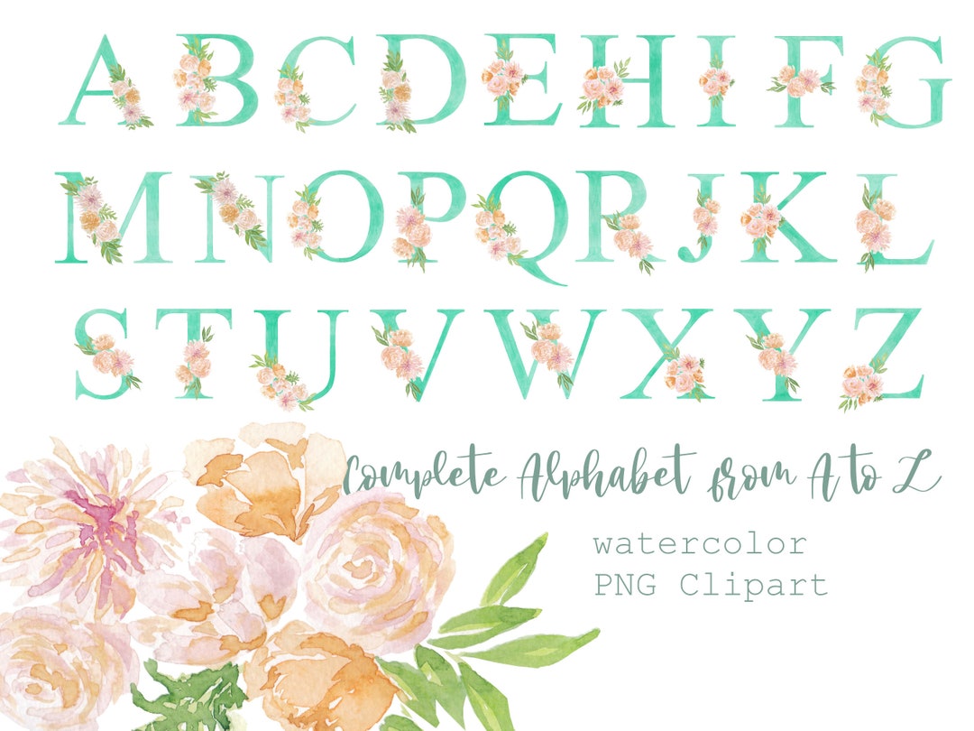 26 Floral Letters A-Z Clip Art, High Resolution Watercolour Letters in ...