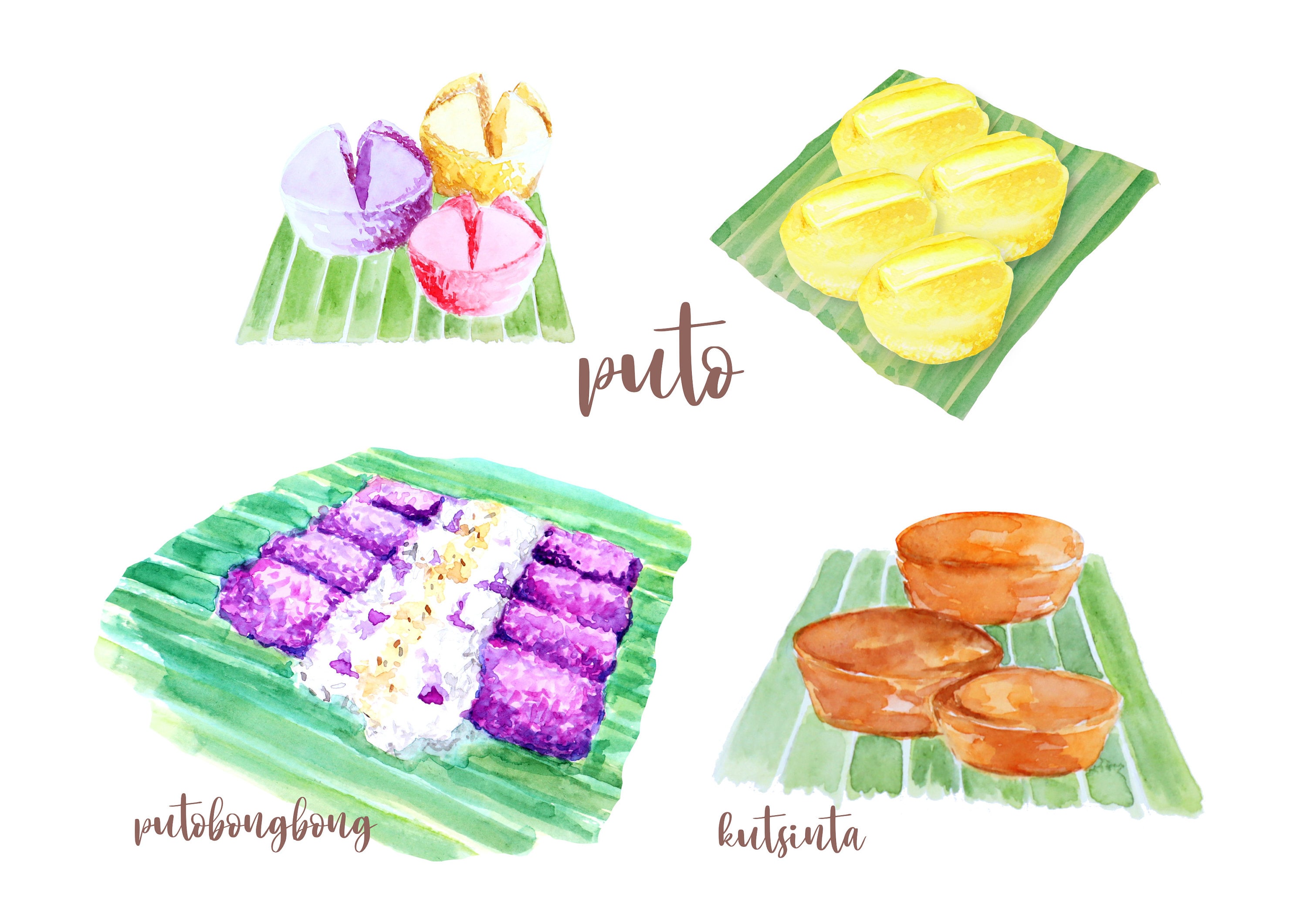Filipino Rice Cakes Kakanin Series Watercolor Digital Clip - Etsy