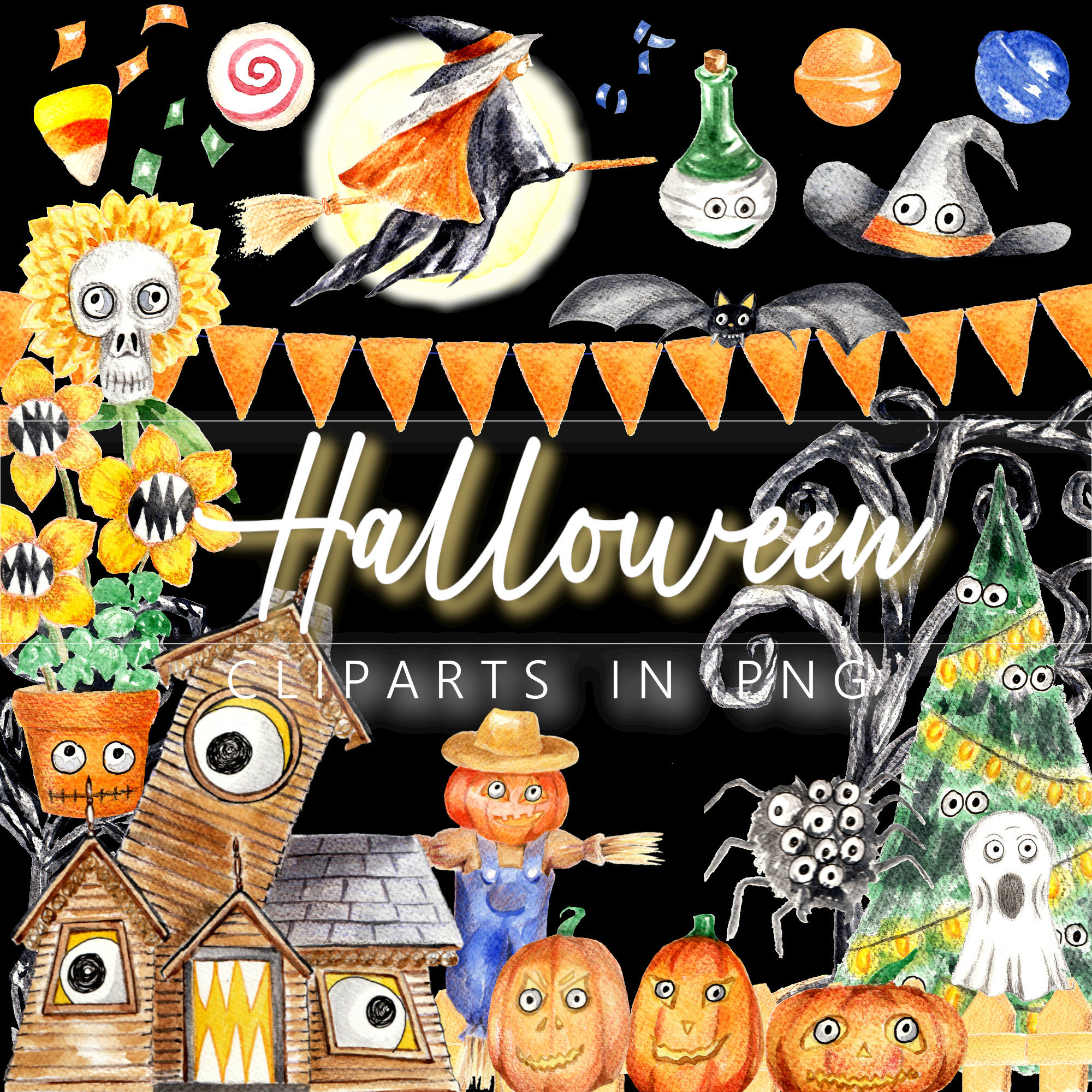 Halloween Cip Art Bundle in PNG Format Printable Clear Background ...
