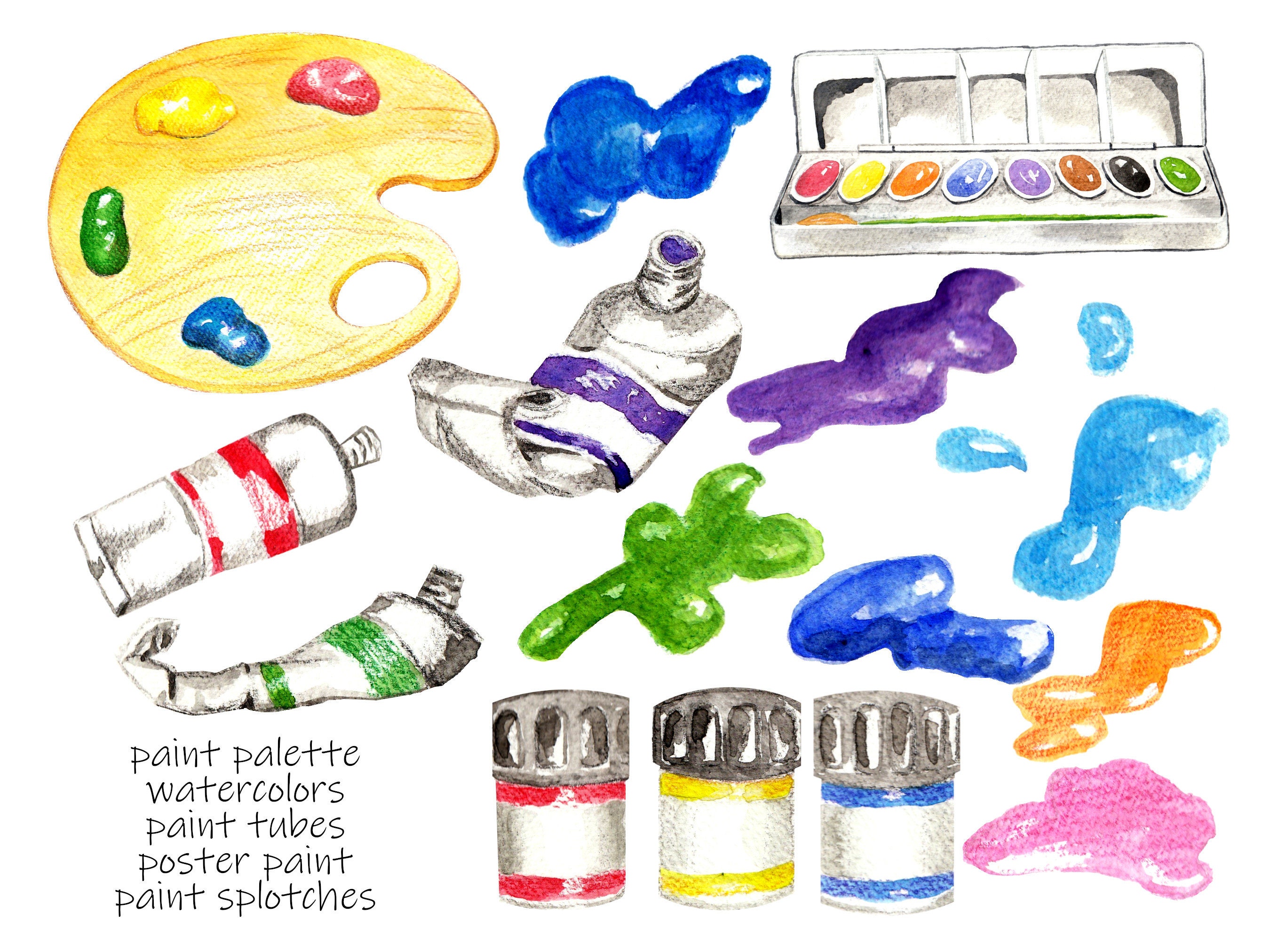 Art Supplies Clipart Bundle in PNG Format, Printable, Clear Background ...
