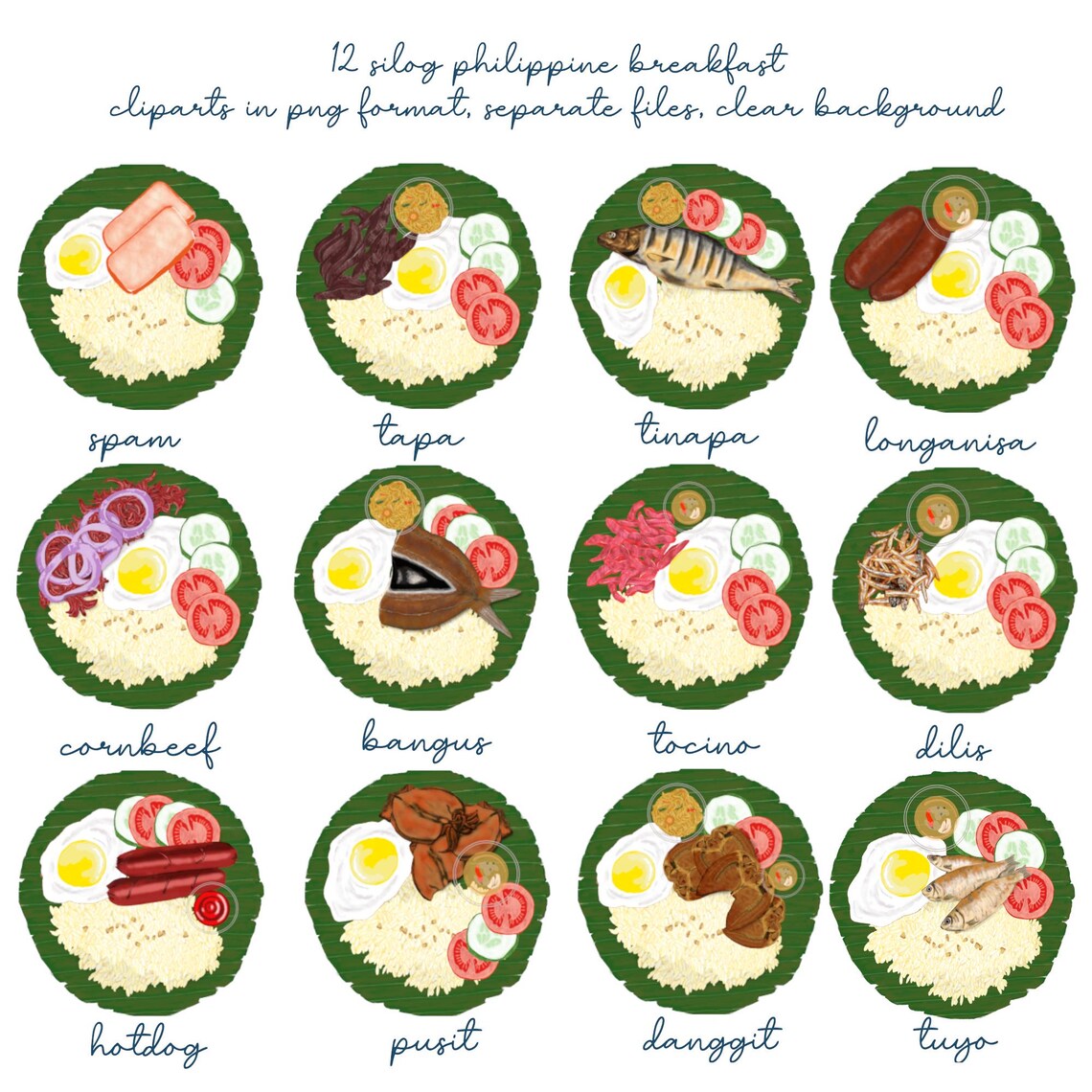 12 Silog Meals Filipino Breakfast Clipart in Png Format - Etsy