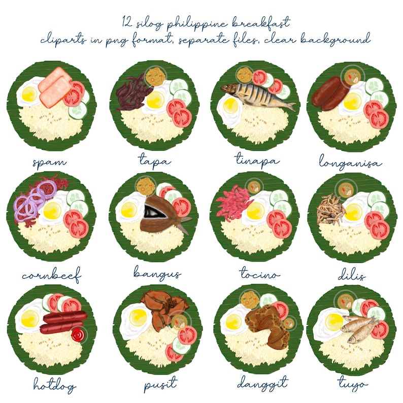 12 Silog Meals Filipino Breakfast Clipart in Png Format - Etsy