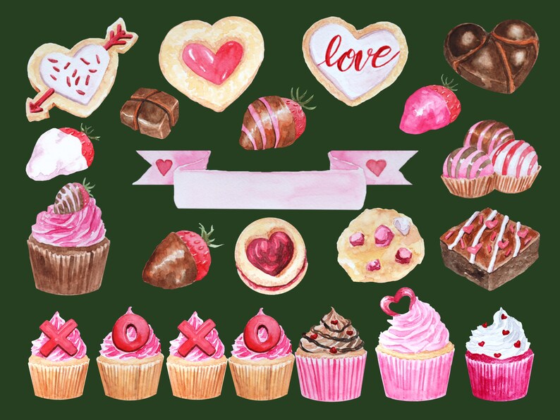 Valentine’s Treats Clip Art Bundle in PNG Format, Love, Sweet Treats ...