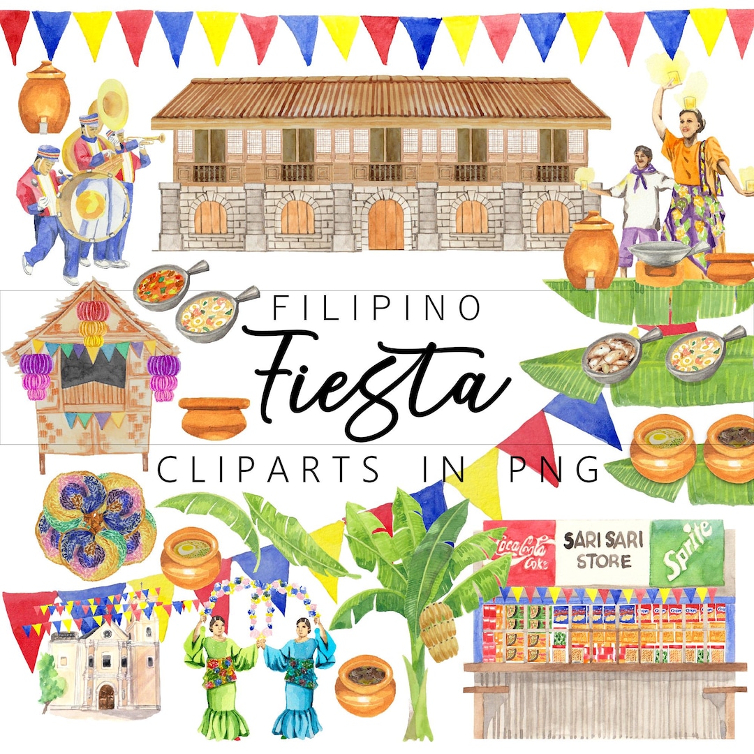 Filipino Fiesta Watercolor Clip Art in PNG Format. - Etsy