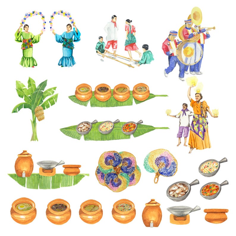 Filipino Fiesta Watercolor Clip Art in PNG Format. - Etsy