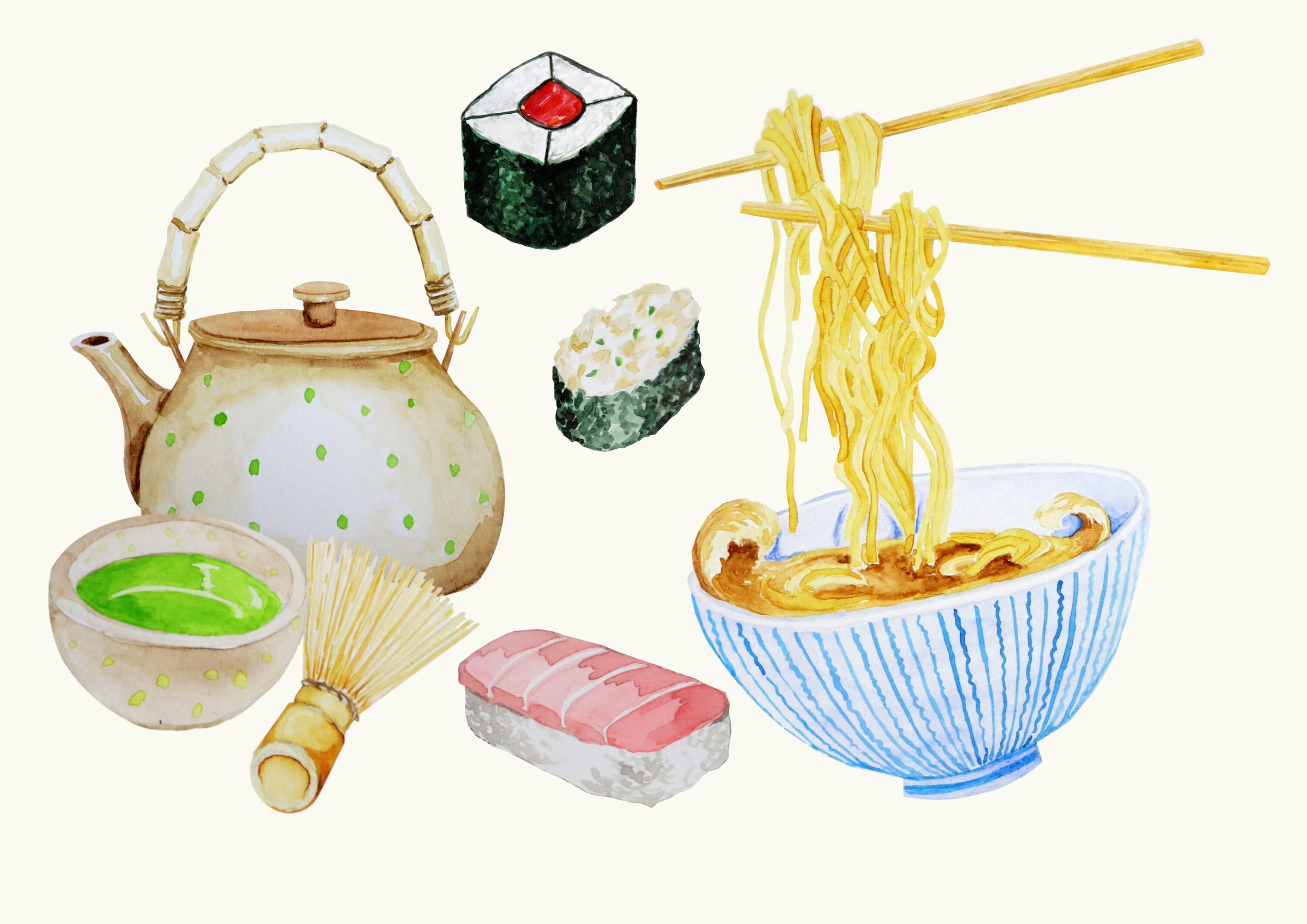 27 Japanese Food Clip Art. PNG in Watercolour. 300ppi. Instant Download ...