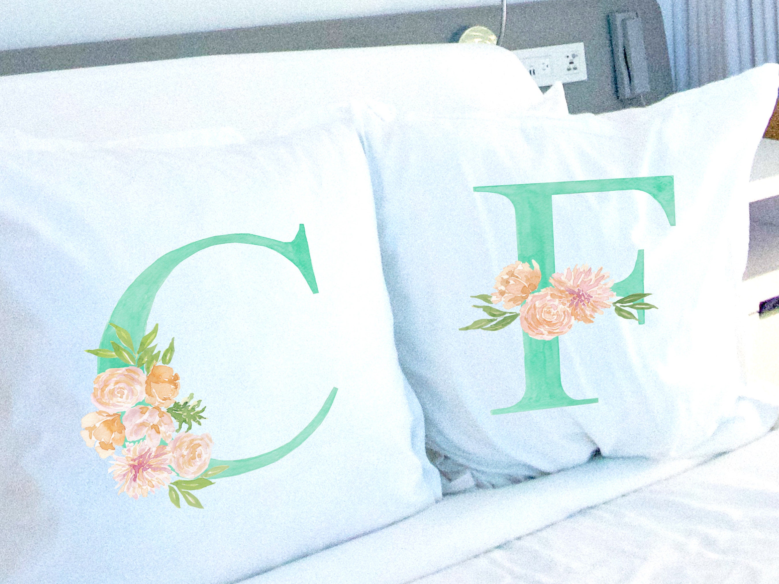 Floral Watercolor Letters Clip Art: Mint Green Alphabet (digital ...