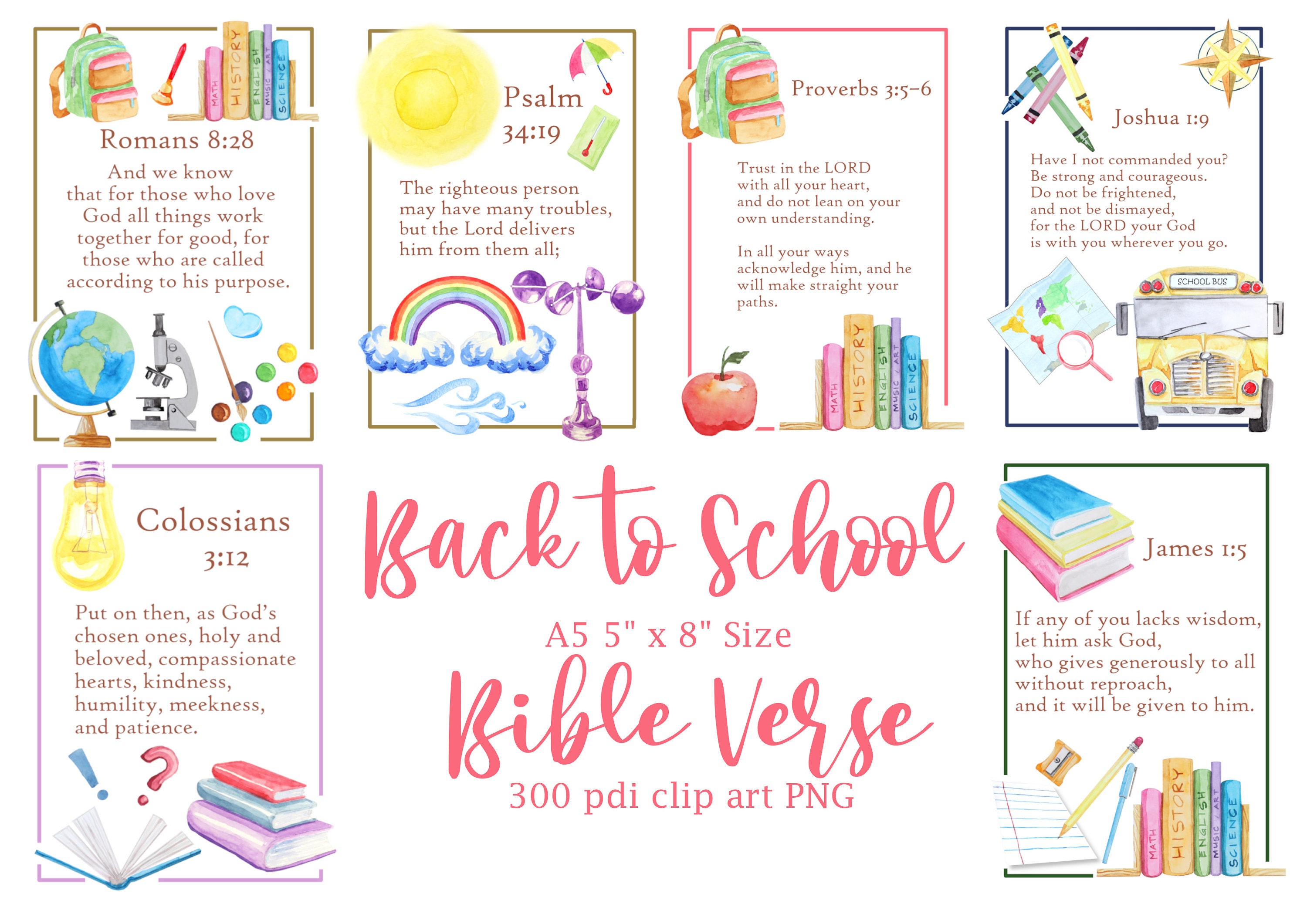 6 Bible Verses for Back to School Clip Art Bundle - Etsy