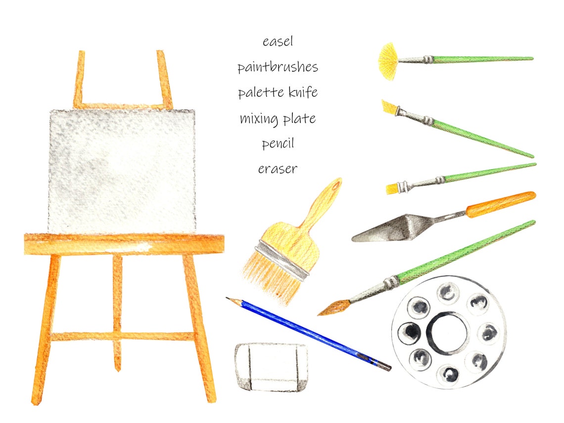 Art Supplies Clipart Bundle in PNG Format, Printable, Clear Background ...