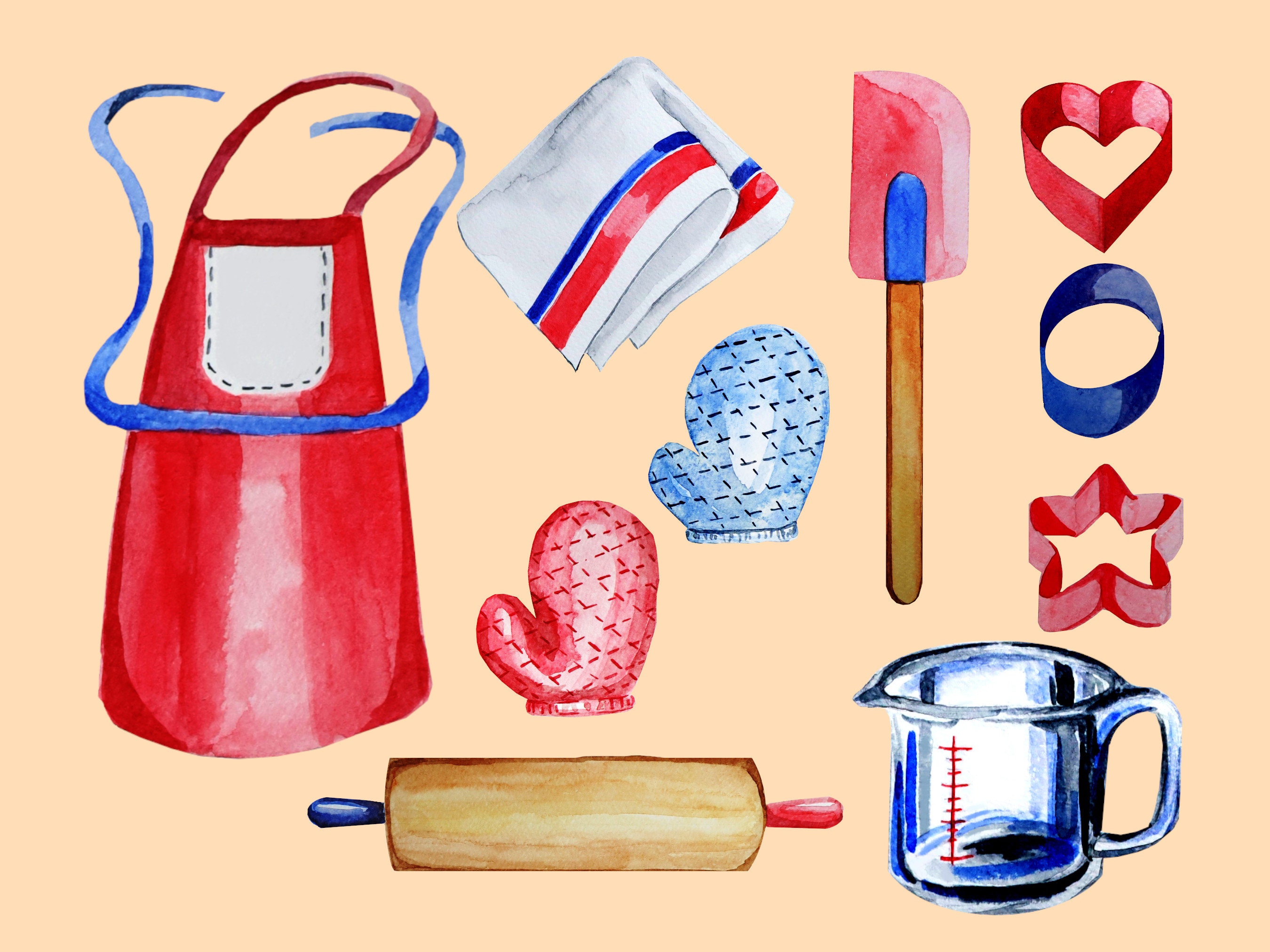 Watercolor Baking Clip Art Bundle in Red, White and Blue PNG Format - Etsy