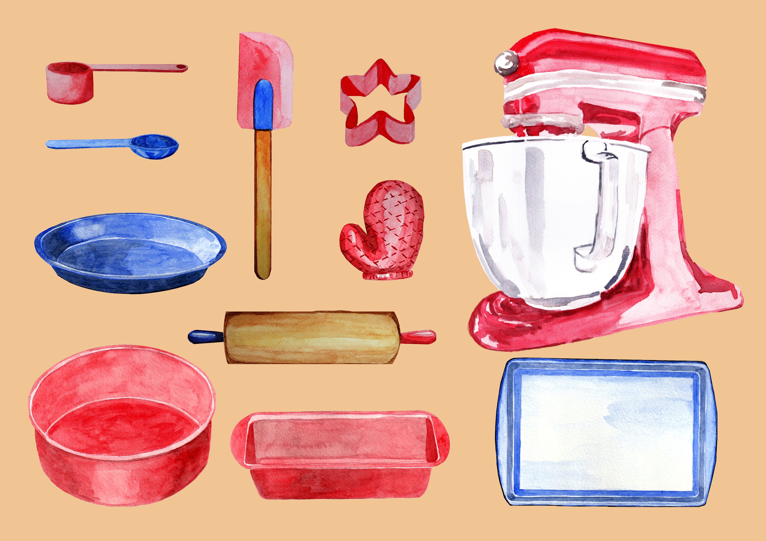 Watercolor Baking Clip Art Bundle in Red, White and Blue PNG Format - Etsy
