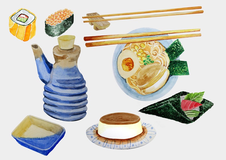 27 Japanese Food Clip Art. PNG in Watercolour. 300ppi. Instant Download ...