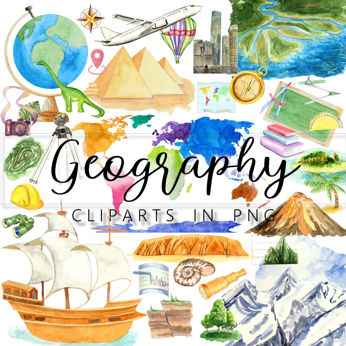Geography Clip Art Bundle in PNG Format - Etsy