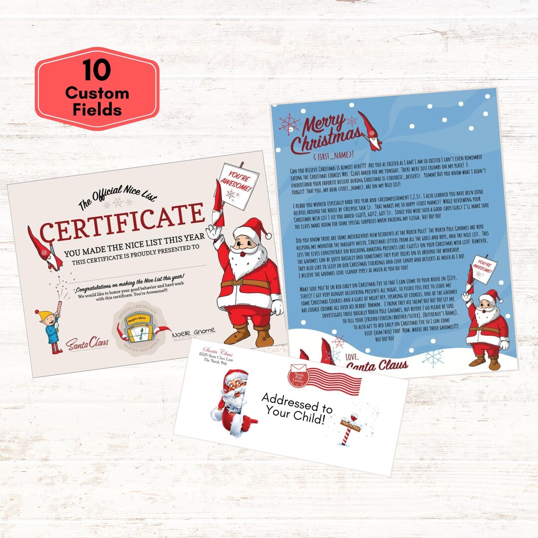Personalized Christmas Letter and Nice List Certificate From Santa ...
