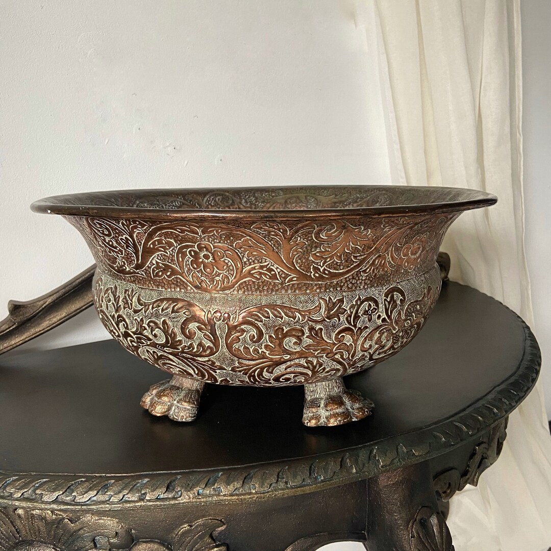 Large Engraved Copper Bowl, Vintage - Etsy