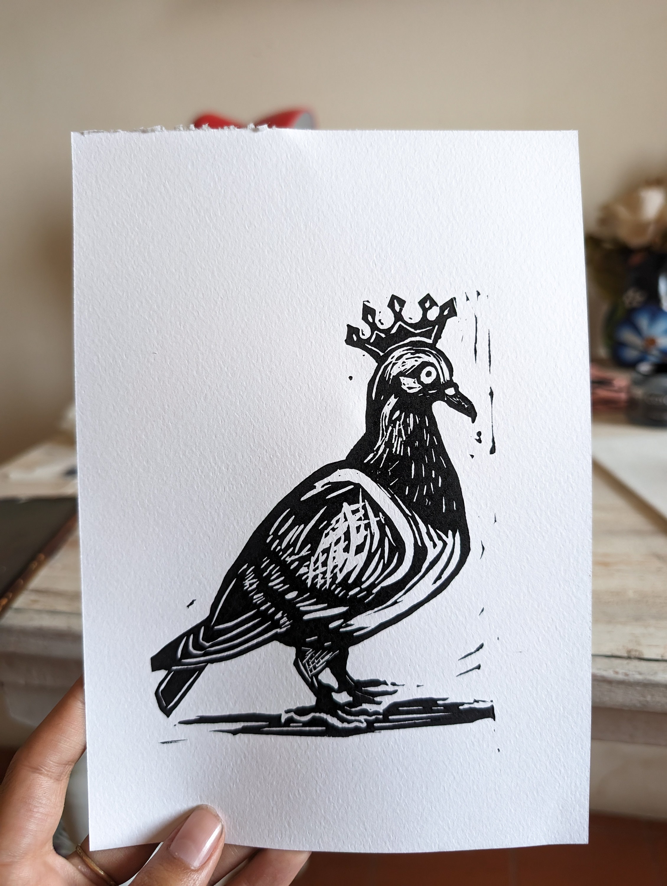 A Dignified Pigeon Linocut Print - Etsy