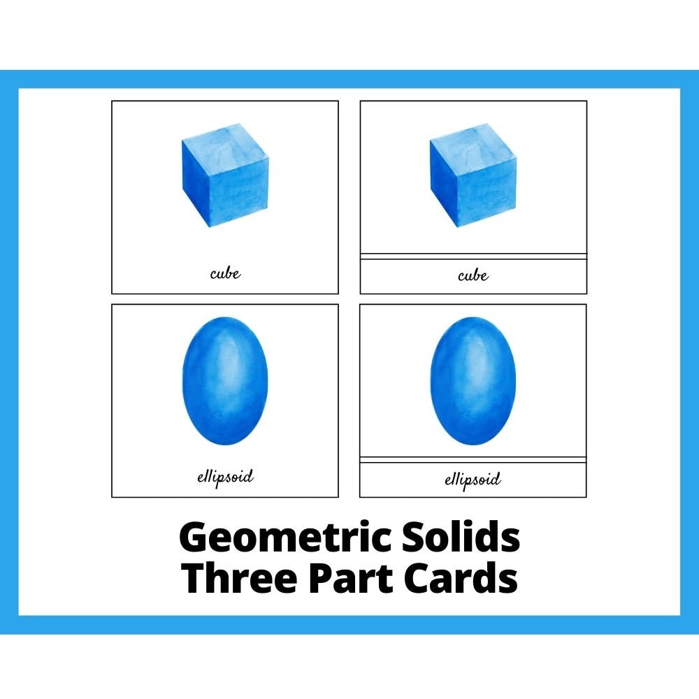 Montessori Watercolor Geometric Solids Three Part Cards | Etsy