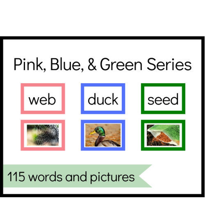 Pink, Blue, and Green Series Word Picture Cards Montessori Printables ...