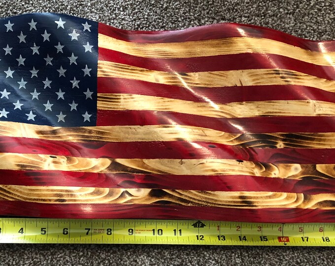 Small Hand Carved Wavy US Flag - Wave - Etsy