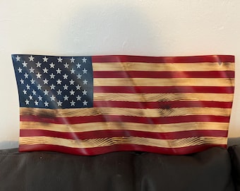 Waving Medium Hand Carved Wood USA Flag - Wave, Wavy - Etsy