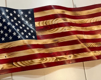 Waving Medium Hand Carved Wood USA Flag Wave, Waving - Etsy