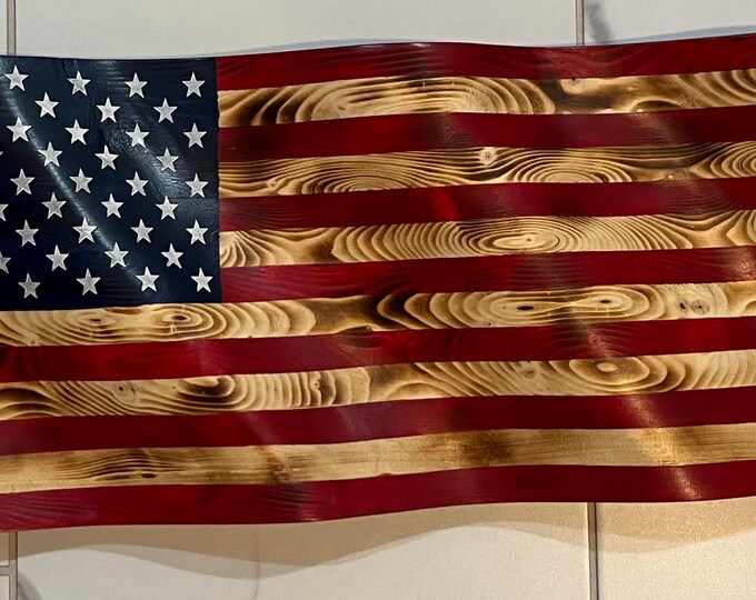Waving Medium Hand Carved Wood USA Flag - Wave, Wavy - Etsy